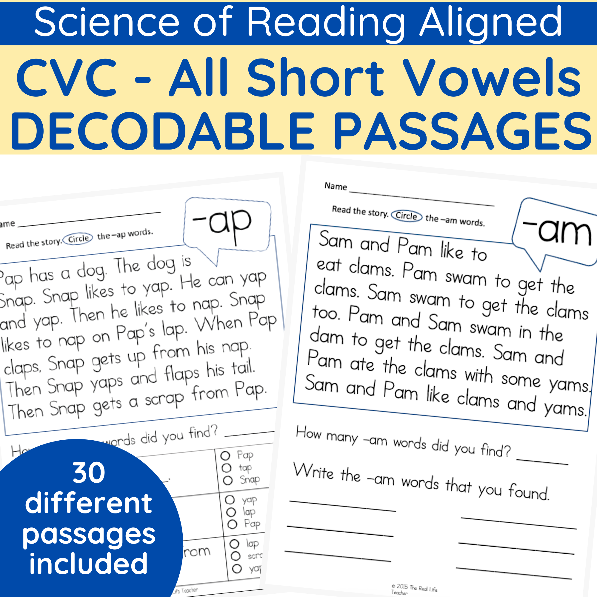 CVC Word Decodable Readers - Short Vowel Worksheets and Decodable ...